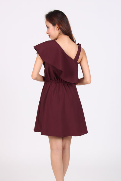 Strap Toga Ruffles Dress in Maroon – The Dress Room